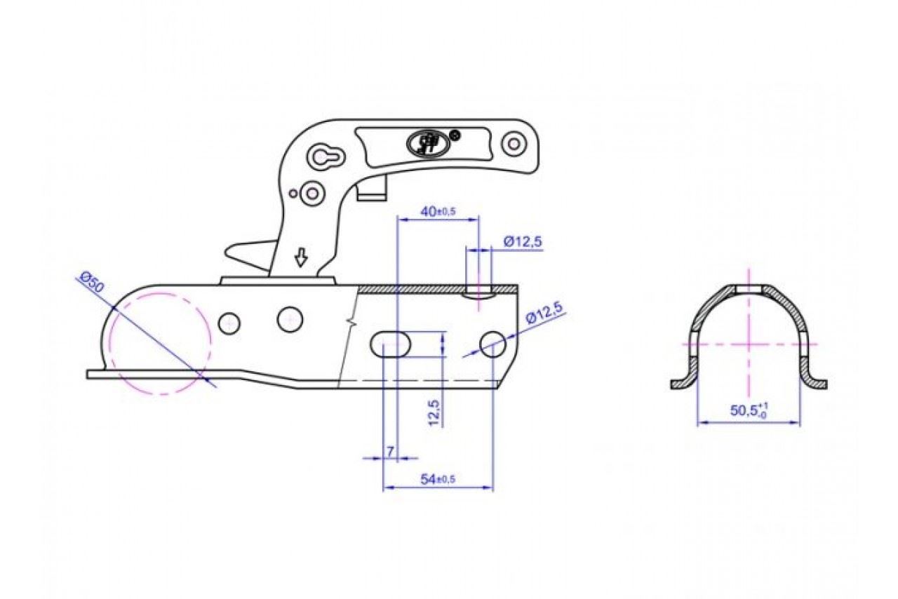 A 57 TOWING. 1700KG PRESSED STEEL 50MM COUPLING